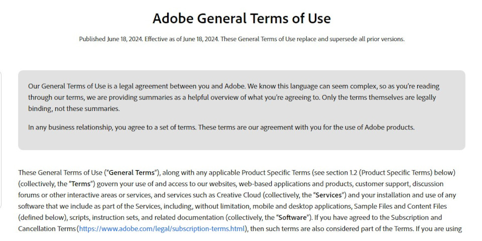 Adobe updates its Terms of Use following artist backlash | CG Channel